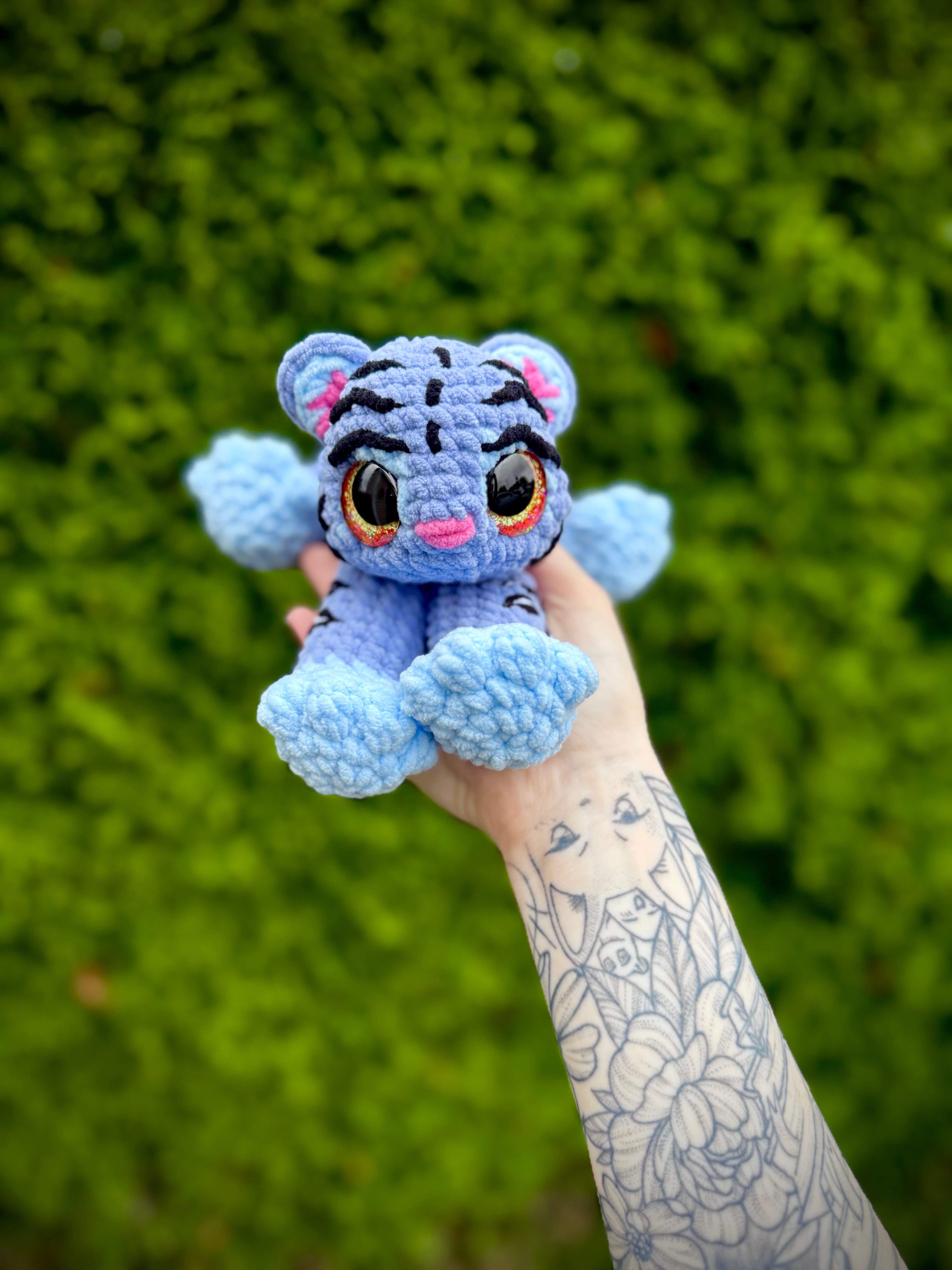 Laying Derpy Tiger Crocheted Plushie – Nerdy Girl Crochets